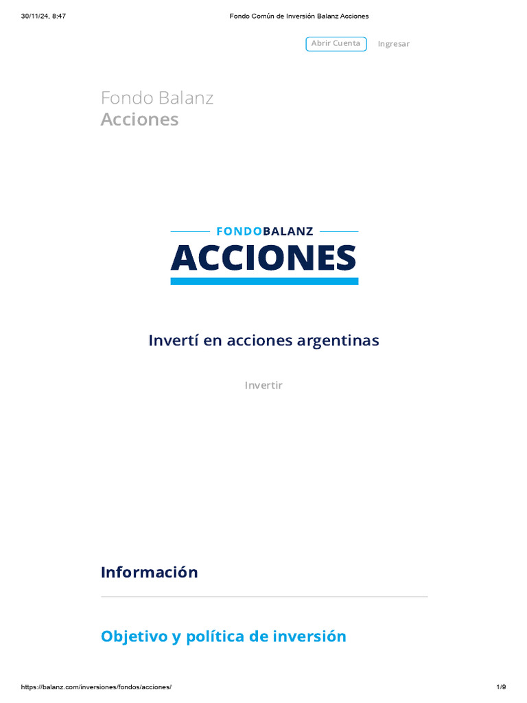 Fondo Común de Inversión Balanz Acciones | PDF | Portafolio (Finanzas ...