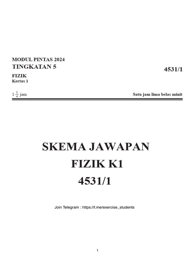 Skema Trial Fizik k1 2024 SPM - SLGR Set1 | PDF
