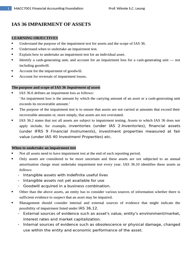 IAS 36 Impairment of Assets Overview | PDF | Fair Value | International ...