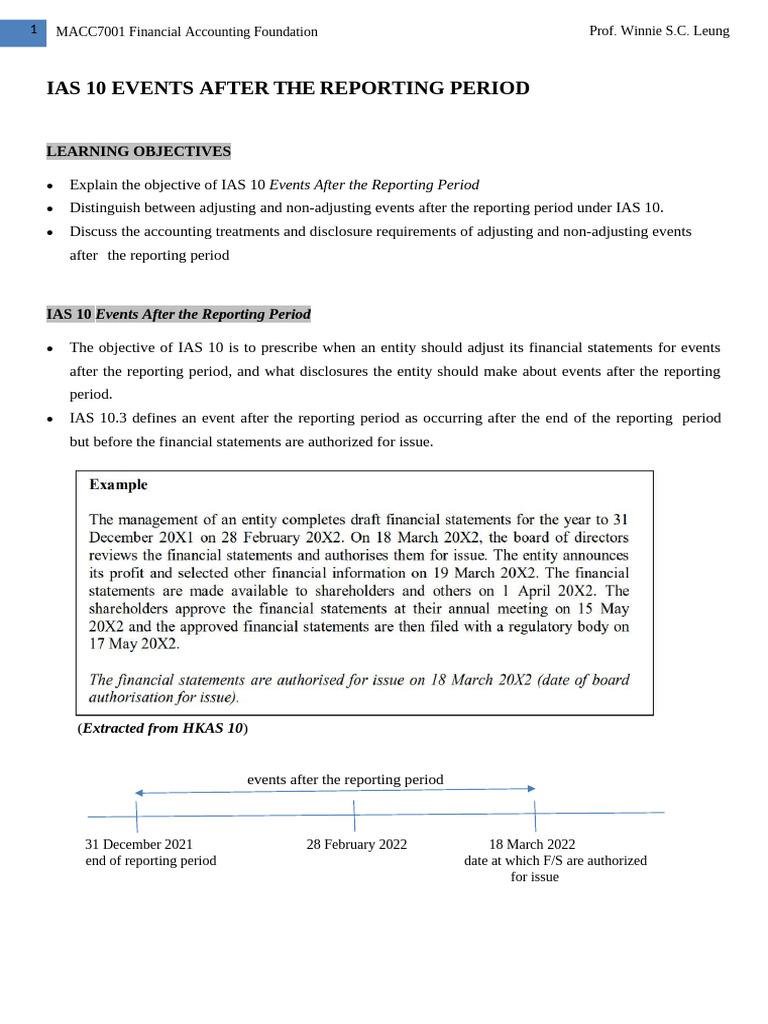 IAS 10 Events After The Reporting Period Lecture Notes (Student Copy ...