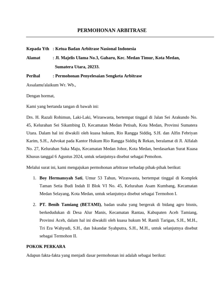 Permohonan Arbitrase | PDF