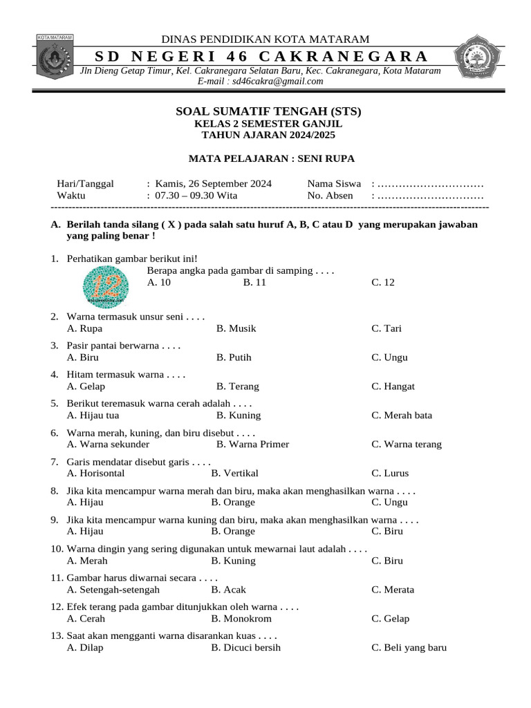 Soal Sumatif Tengah Semester 1 Kelas 2 - Seni Rupa 2024 | PDF