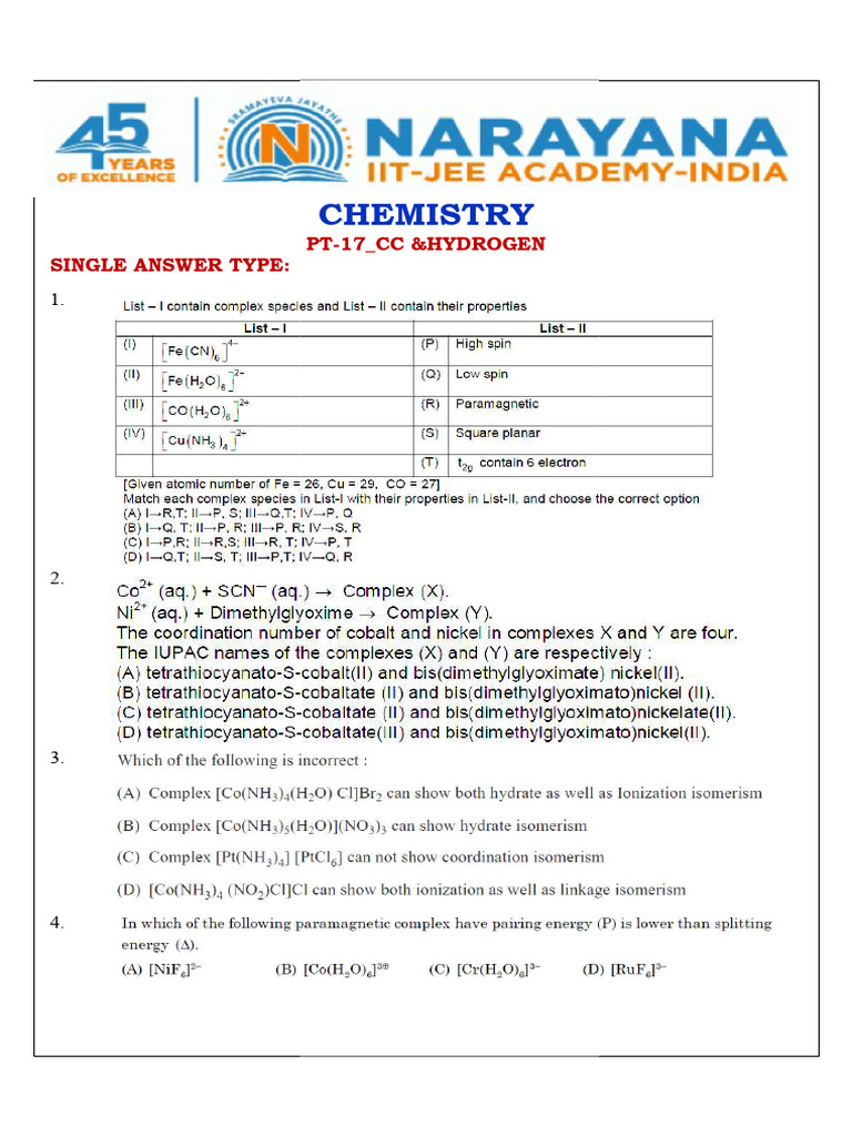 SR STAR MODEL-A - REV PROG - PTA-16 - SAT's - CHEMISTRY | PDF
