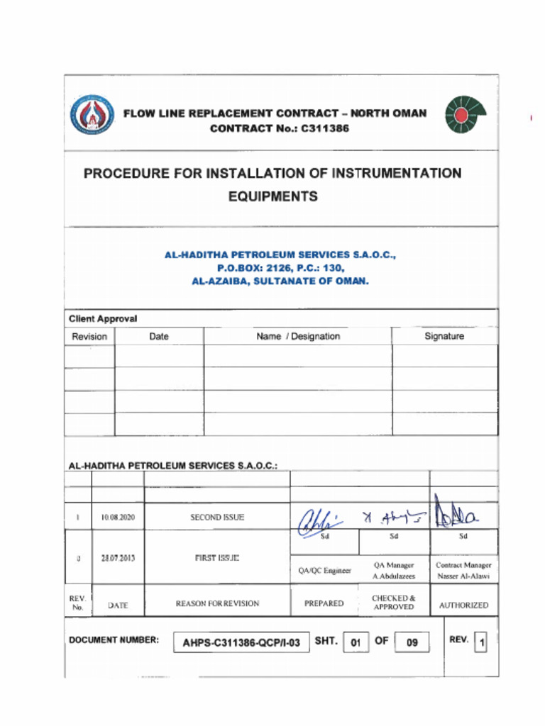 QCP-I-03-Procedure For Installation of Instrumentation Equipments | PDF