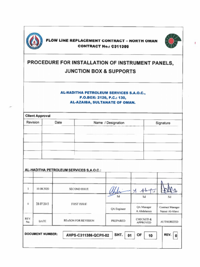 QCP-I-02-Procedure-Installation of Instrument Panel, Junction Box ...
