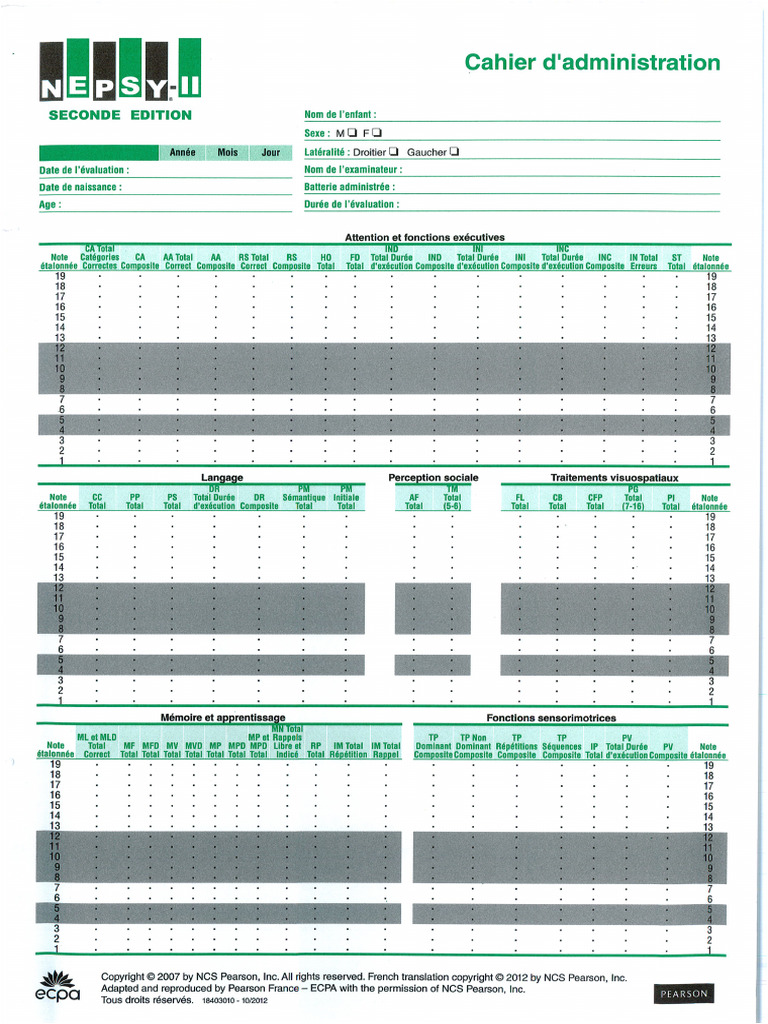 Nepsy 2 - Doc A Imprimer | PDF