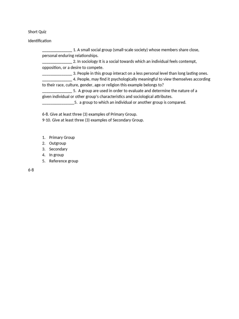 Short Quiz | PDF