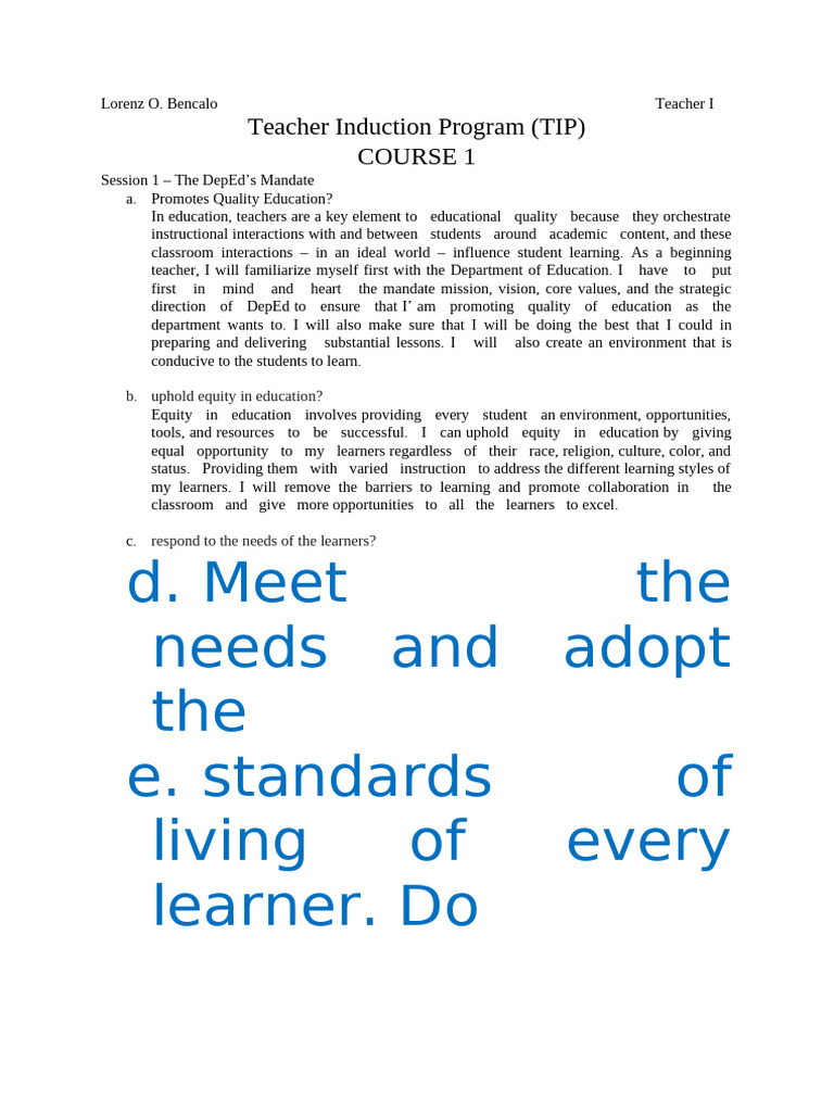 Teacher Induction Program | PDF | Learning | Teachers