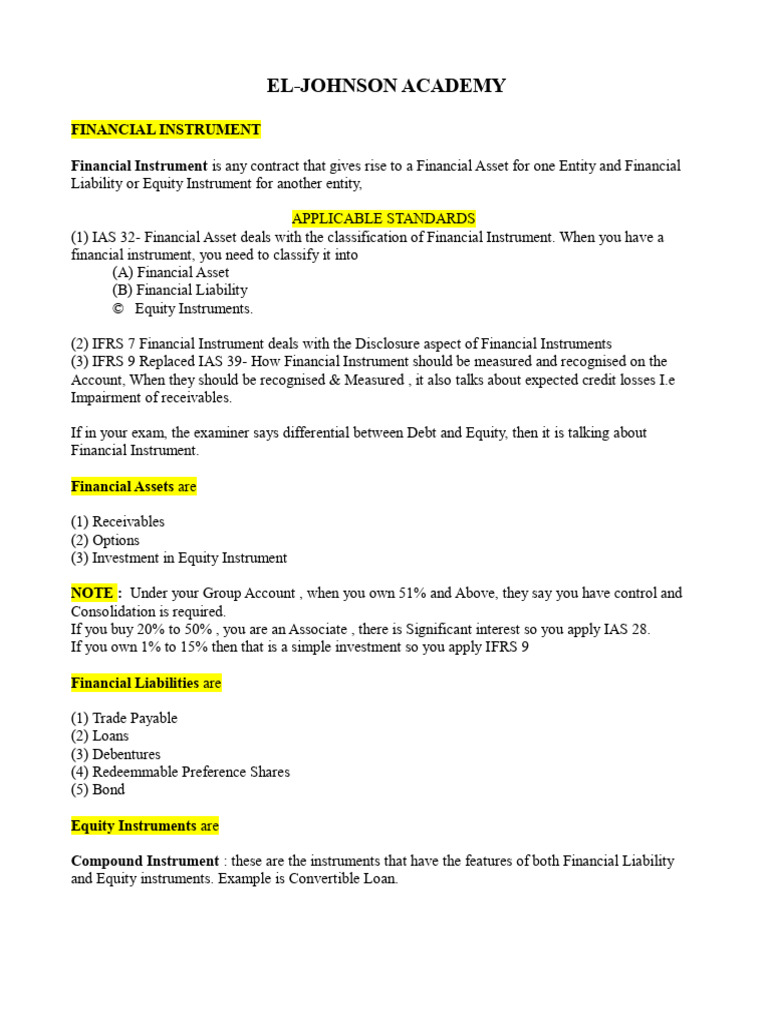 Financial Instruments Guide | PDF | Fair Value | Equity (Finance)