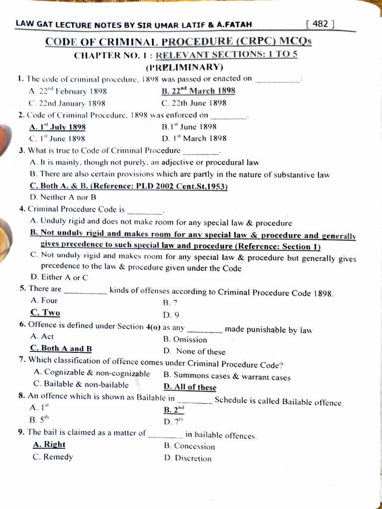 Law GAT CrPC Study Guide | PDF | Criminal Procedure In South Africa ...