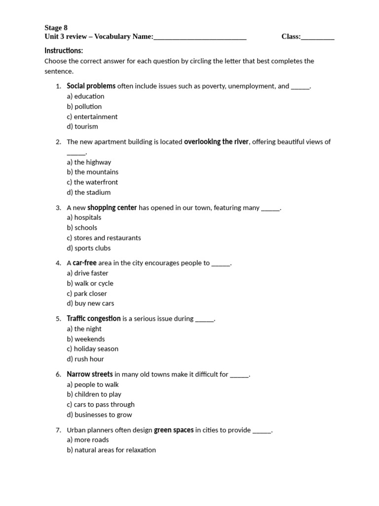 Unit 3.10. Vocabulary Review | PDF | Traffic | Highway