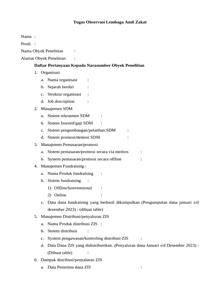 Template Tugas Observasi LAZ | PDF