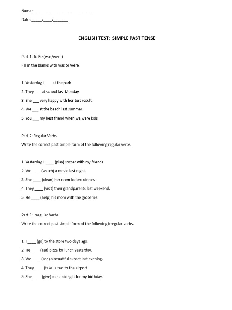 Examen Simple Past (Set 2) | PDF