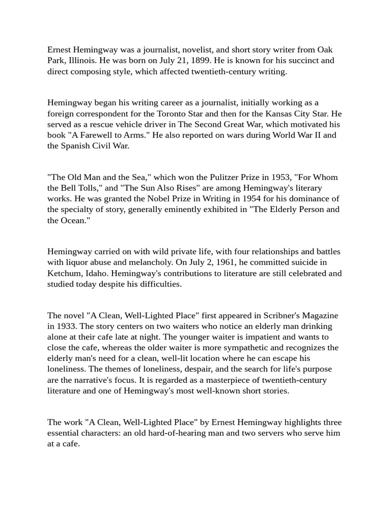 A Clean, Well Lighted Place 2 | PDF | Ernest Hemingway