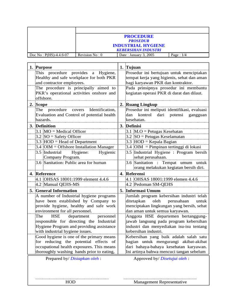 Industrial Hygiene Procedure Overview | PDF | Occupational Hygiene ...