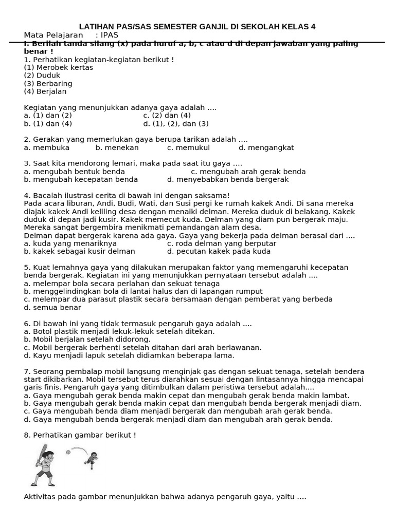 LATIHAN PAS IPAS Kelas 4 Semester 1 | PDF