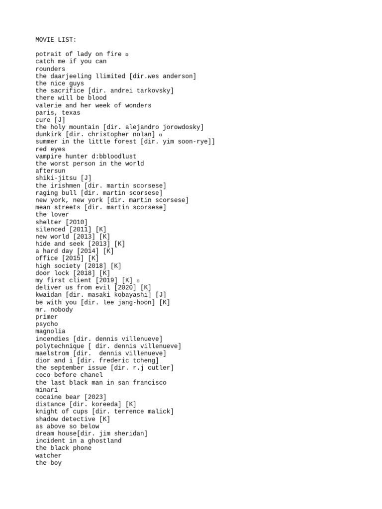 Comprehensive Movie List with Directors | PDF