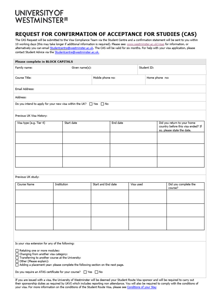 CAS Request Form 2024 | PDF | Travel Visa | Visa Inc.