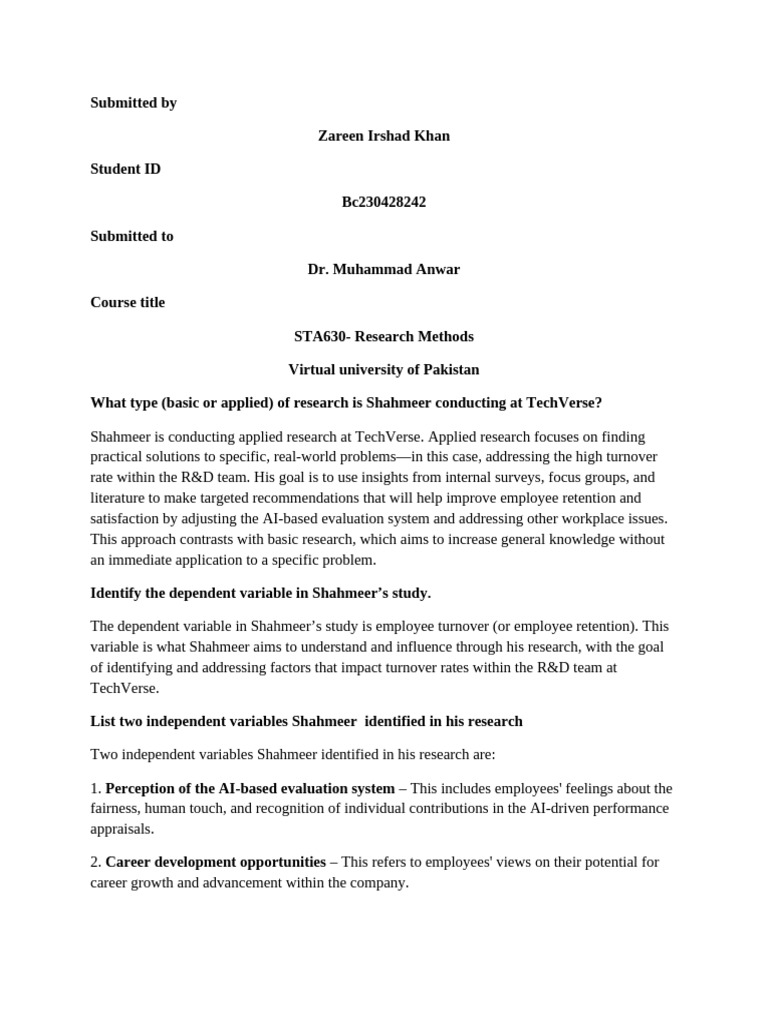 STA630 Assignment 1 | PDF | Focus Group | Employee Retention