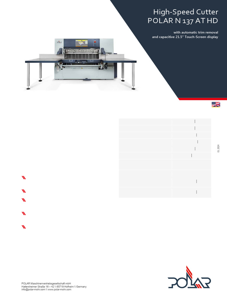 High-Speed Cutters: POLAR N 137 Series | PDF | Touchscreen | Elevator