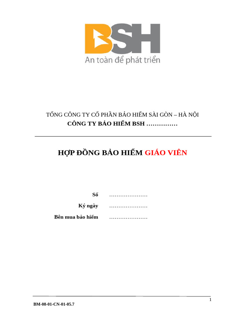 BM 08 01 CN 01 05.7 Hop Dong Bao Hiem Giao Vien | PDF