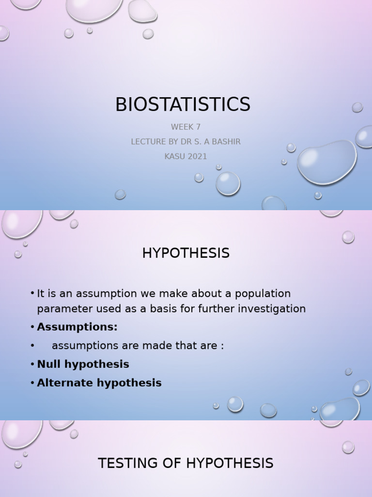 Biostatistics Week 7 | PDF | Statistical Hypothesis Testing | Student's ...