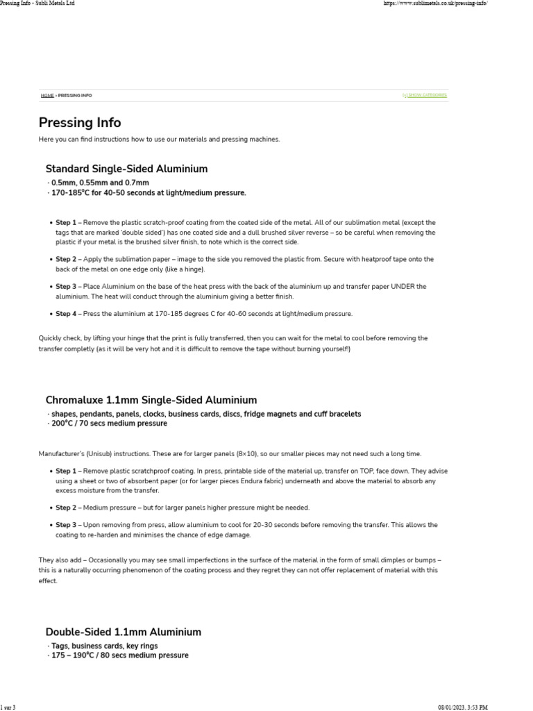 Pressing Info - Subli Metals LTD | PDF | Paper | Metals