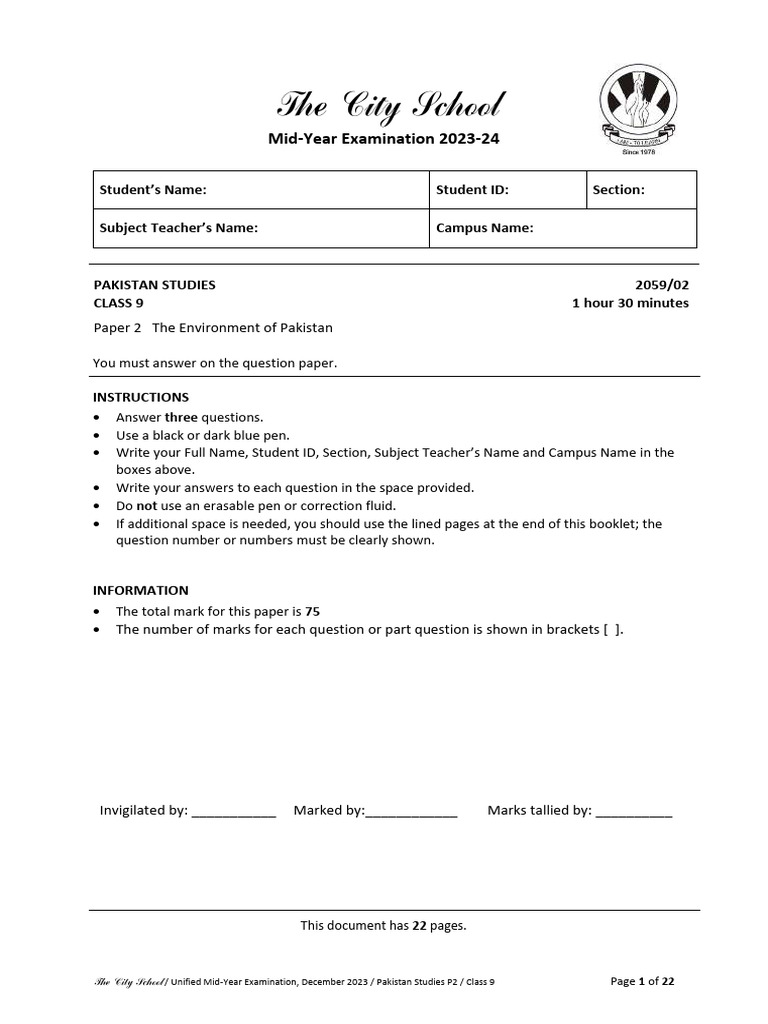 Pakistan Studies P2 9 Pdf Earth Sciences Physical Geography