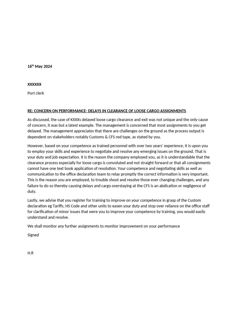 Port Clerk Performance Concerns | PDF