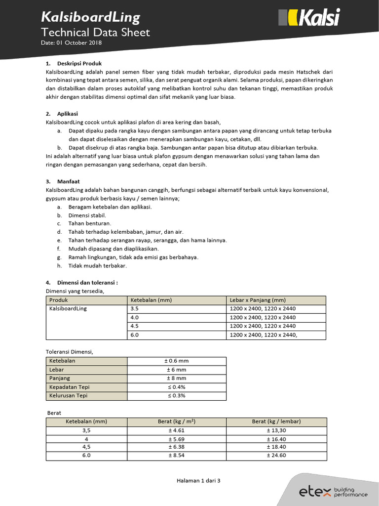 Tds Kalsiboardling Technical Datasheet Id 2018 10 | PDF