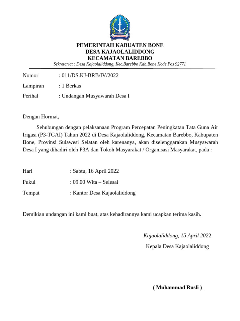 C5. Undangan Kegiatan Musyawarah Desa I | PDF