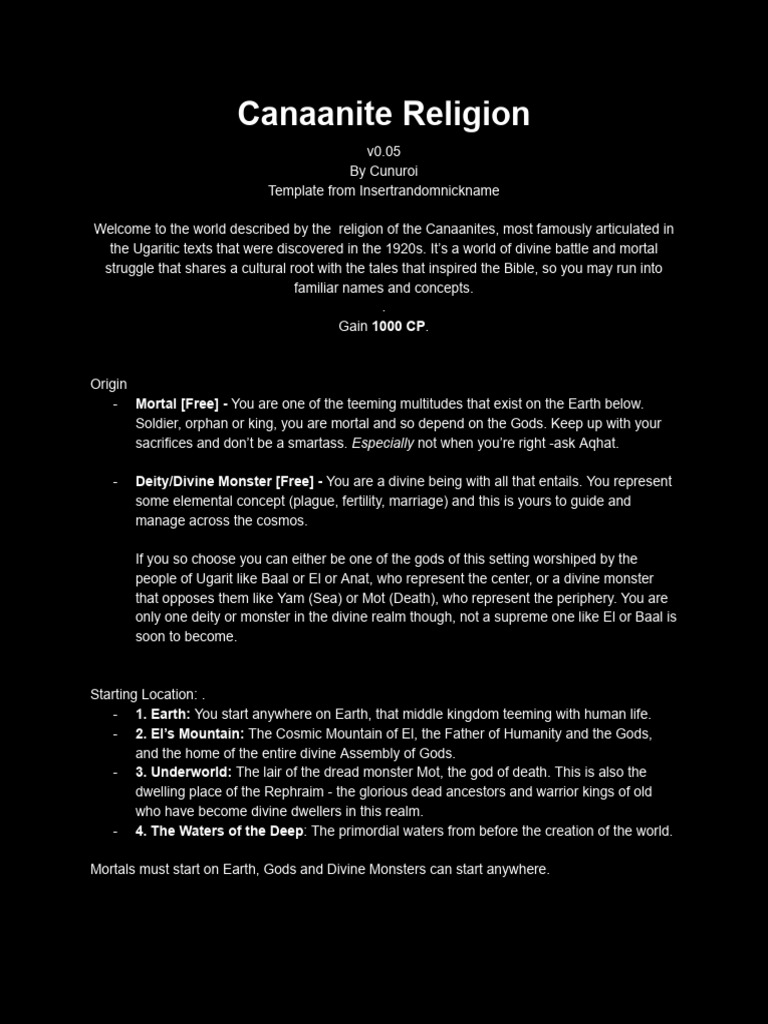 CYOA Jumpchain - Canaanite Religion | PDF | Levantine Mythology | Mythology