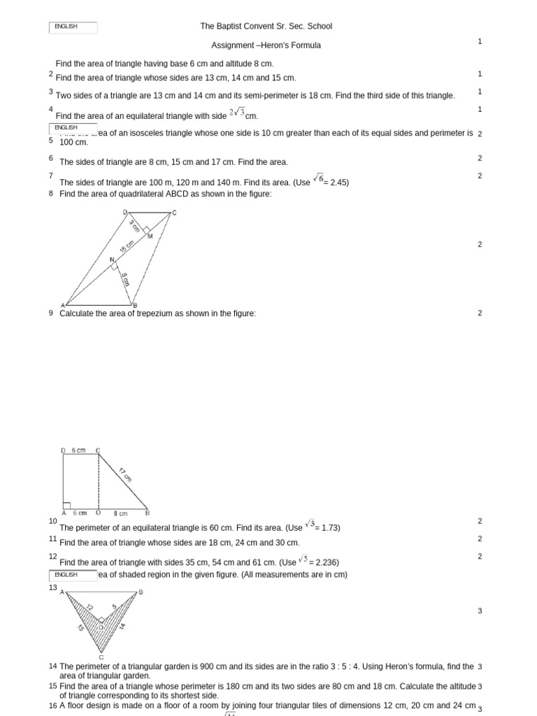 Assignment Chapter 12 20210706174843728 | PDF | Area | Triangle
