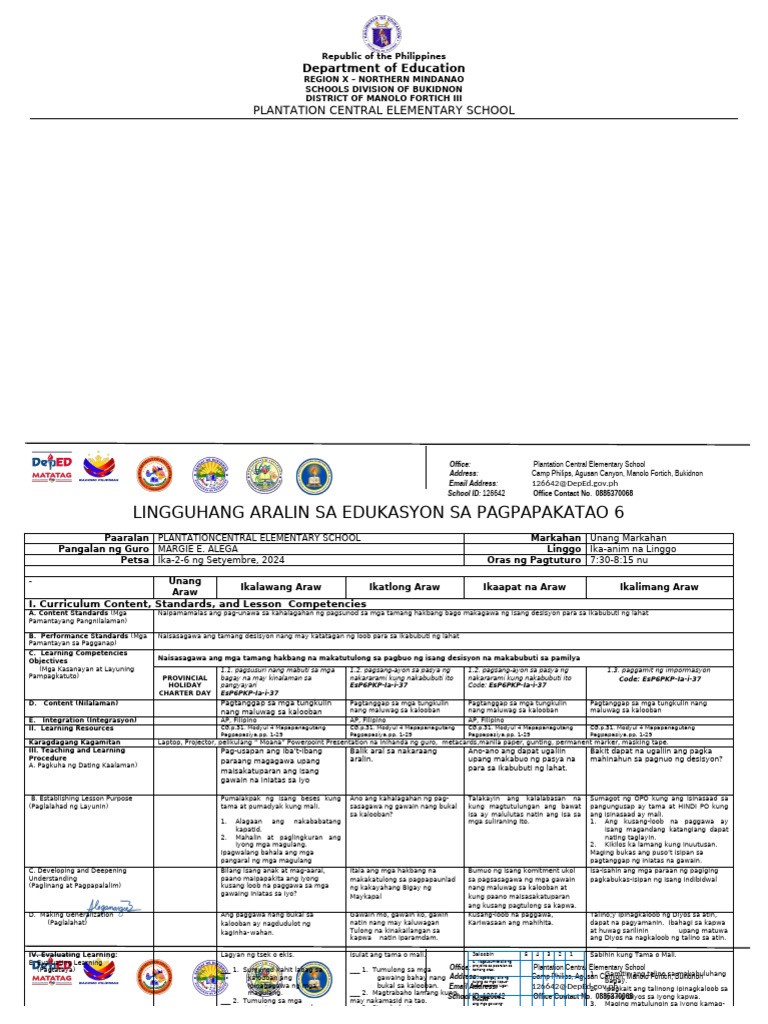 Lesson Log Esp 09-2!6!24 | PDF