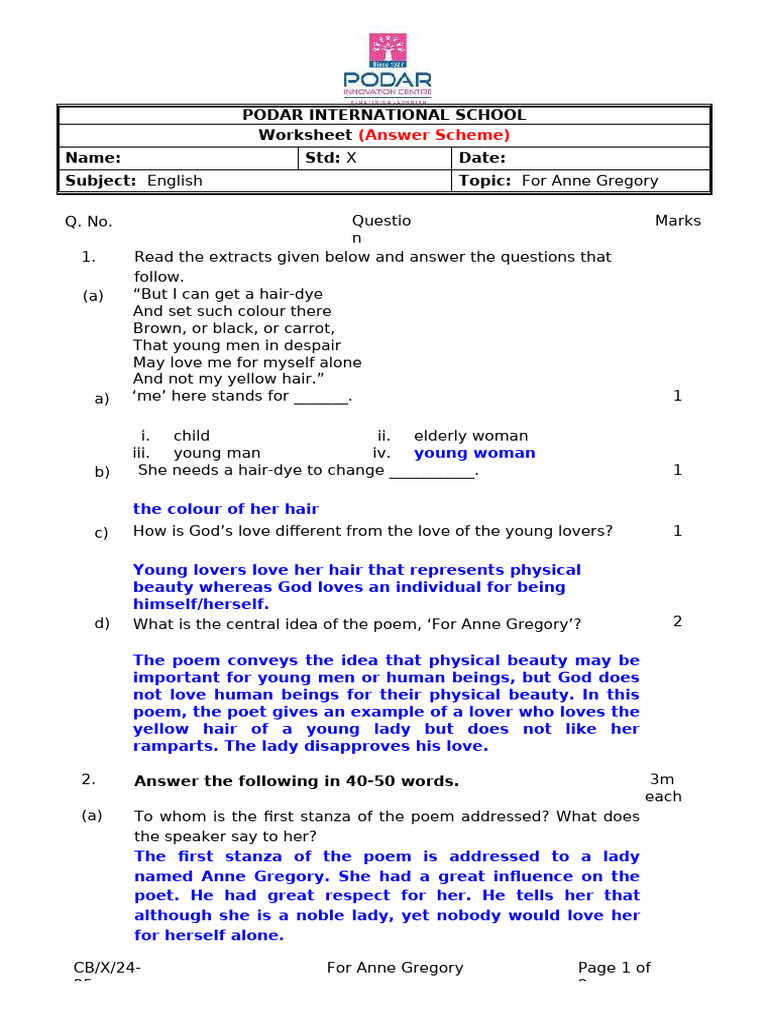 AS - WS - X - CB - Eng - For Anne Gregory | PDF | Poetry