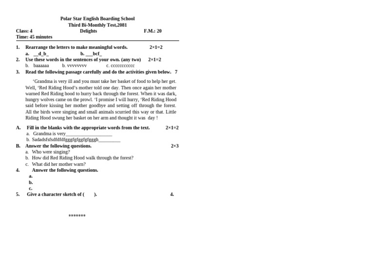 Grade 4 English Test | PDF