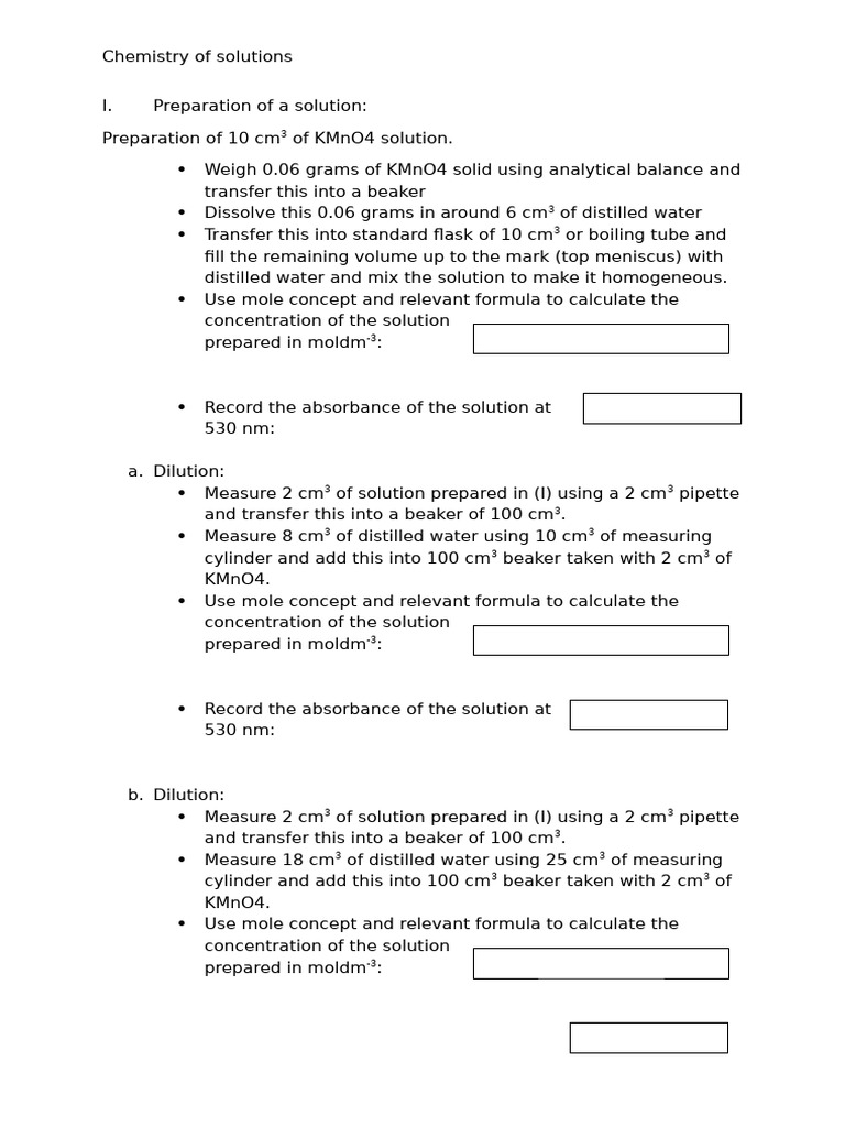 Preparing Acidified KMnO4 Solutions | PDF | Titration | Chemistry