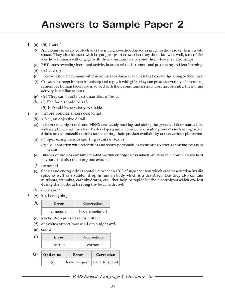 Cbse Cl10 Ead English LLR Answers To Sample Paper 2 | PDF