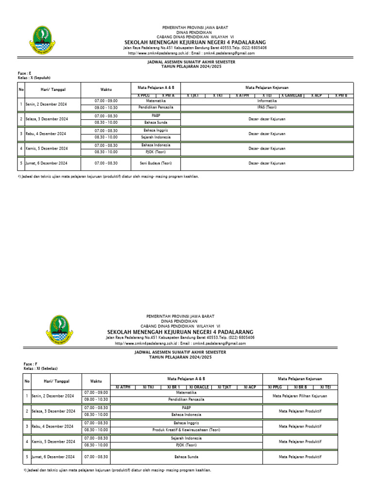 Jadwal Asesmen Sumatif Akhir Semester TP 2024-2025 | PDF
