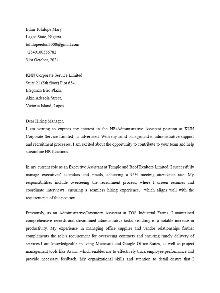 Edun Tolulope Cover Letter | PDF