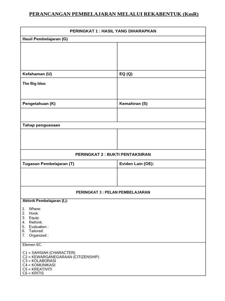 Templet Perancangan Pembelajaran Melalui Rekabentuk (KMR) | PDF