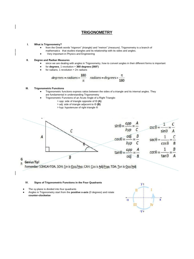 Lecture - Trigonometry | PDF | Trigonometry | Trigonometric Functions