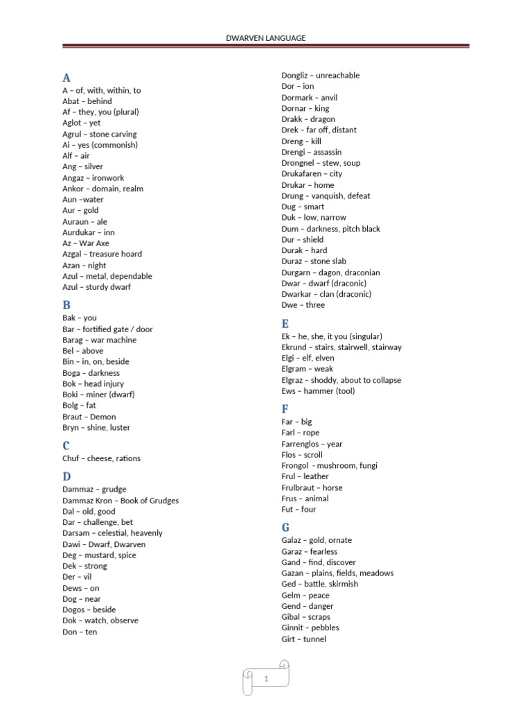 Dwarven Language | PDF