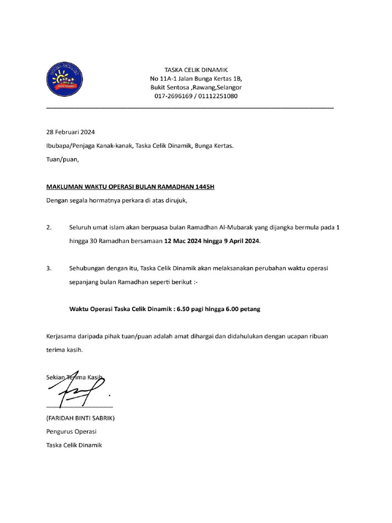 Memo Operasi Bulan Ramadhan TCD BK | PDF