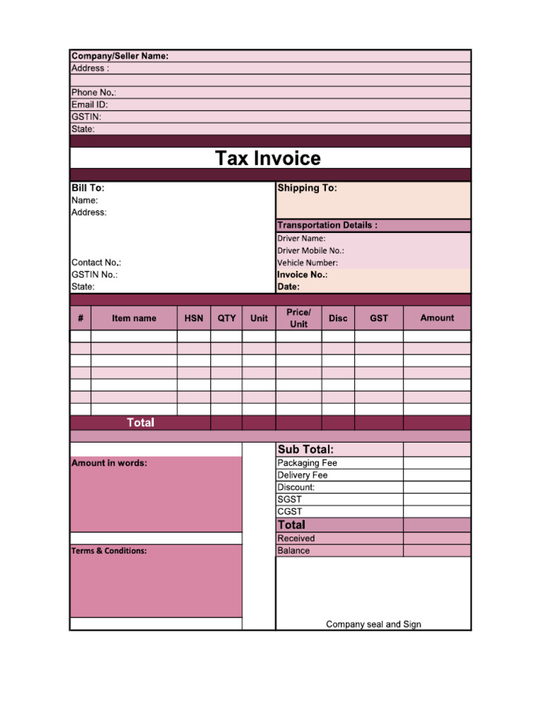 Transport Invoice Format 03 | PDF