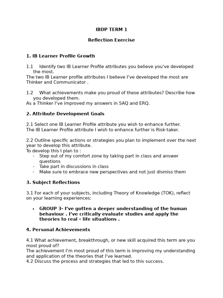 IBDP TERM 1 Reflection | PDF | Learning | Psychology
