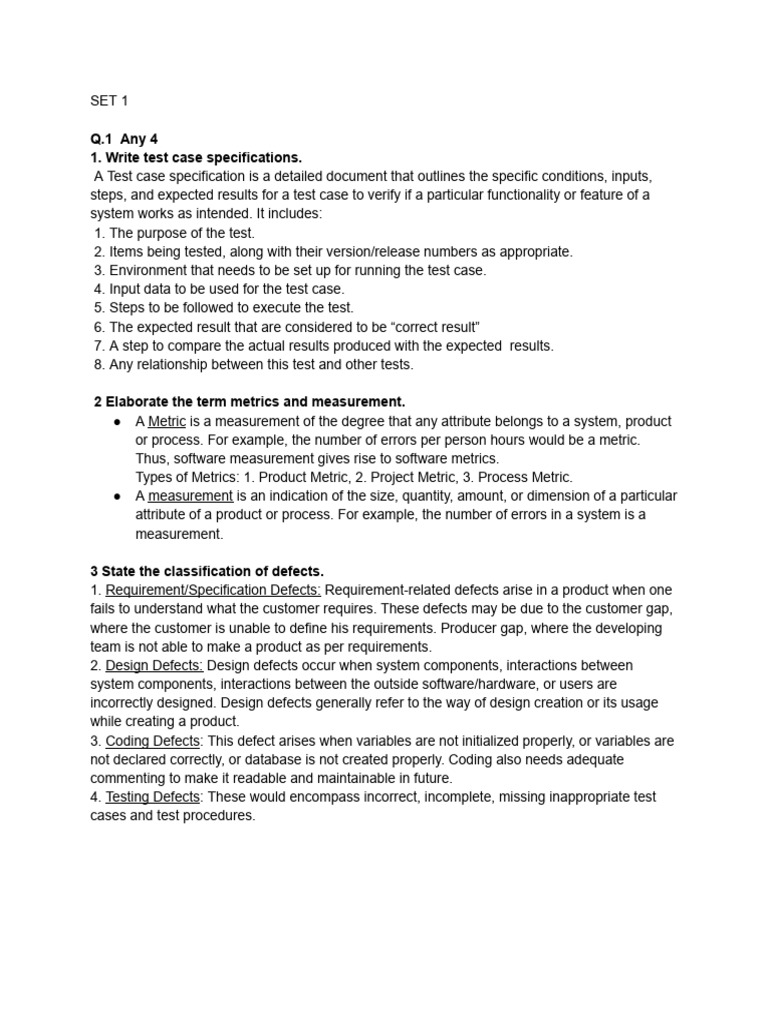 Q.1 Any 4 1. Write Test Case Specifications | PDF | Software Testing ...