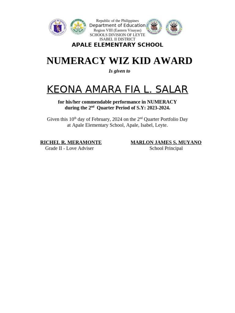 Numeracy Certificate | PDF