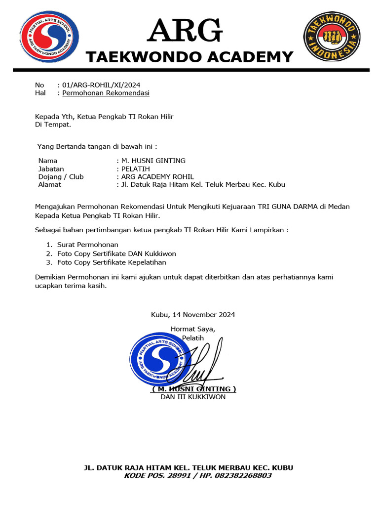 Permohonan Rekomendasi Tri Guna Darma | PDF