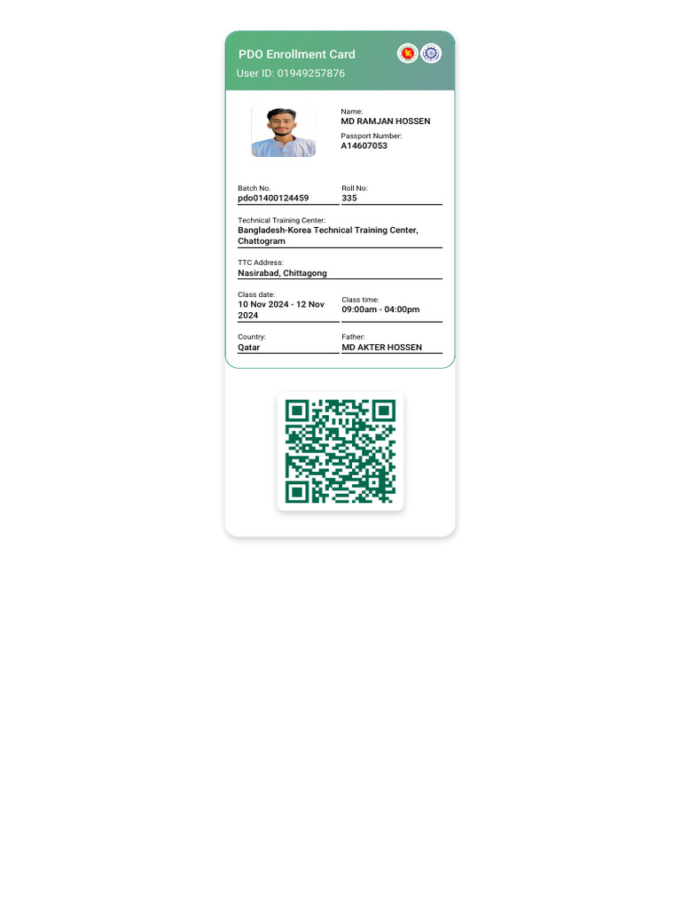 PDO Enrollment Card: User ID: 01949257876 | PDF